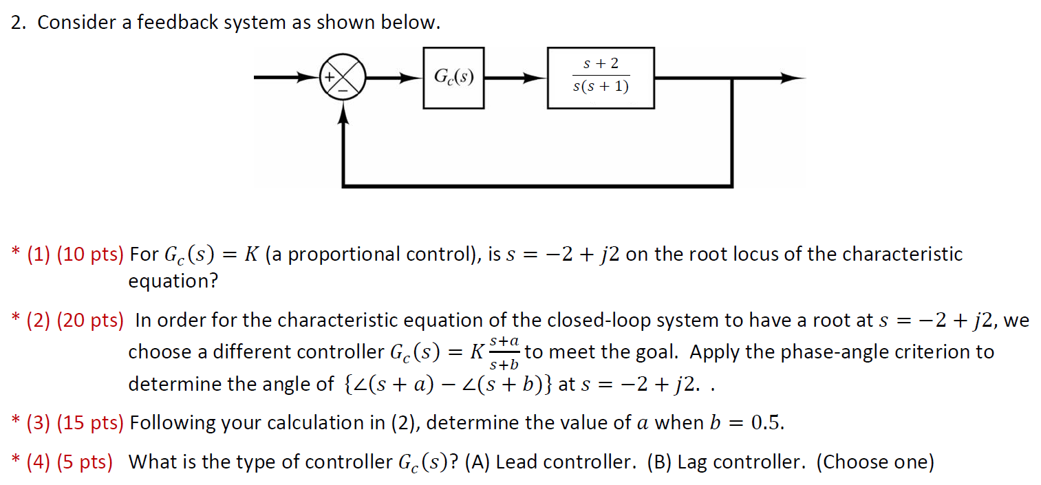 Solved 2. Consider a feedback system as shown below. Ge(s) S | Chegg.com