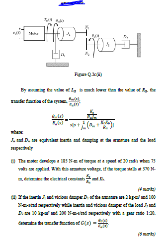 Solved (1) A physical system of a DC motor driving a load is | Chegg.com