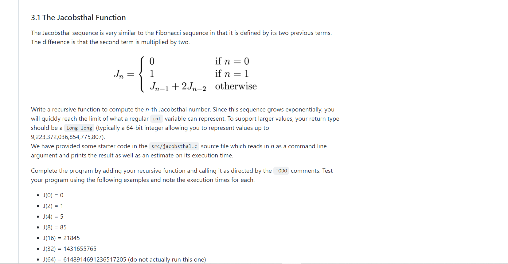 Solved 3.1 The Jacobsthal Function The Jacobsthal sequence | Chegg.com