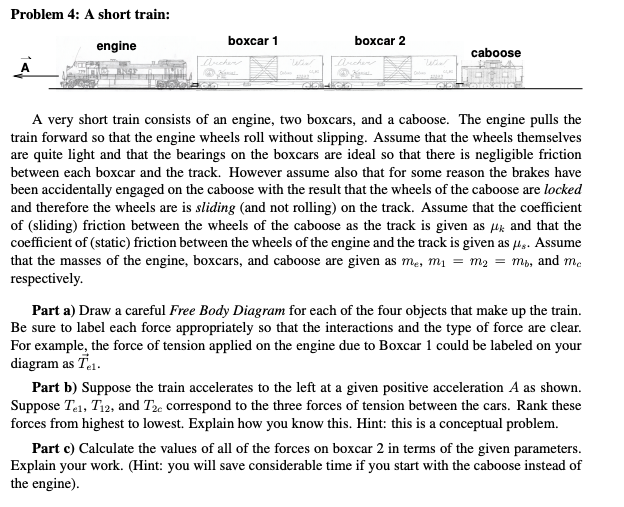 Solved Problem 4: A short train: boxcar 1 engine boxcar 2 | Chegg.com