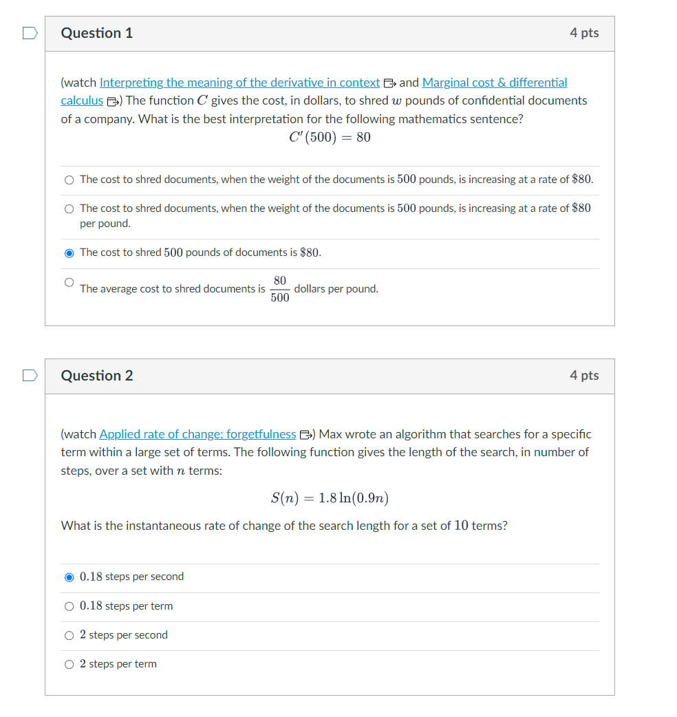Solved (watch Interpreting the meaning of the derivative in | Chegg.com