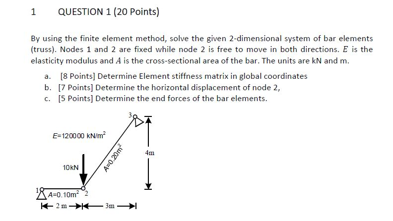 Solved 1 QUESTION 1 (20 points) By using the finite element | Chegg.com