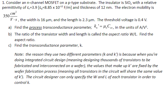 Solved 1. Consider an n-channel MOSFET on a p-type | Chegg.com