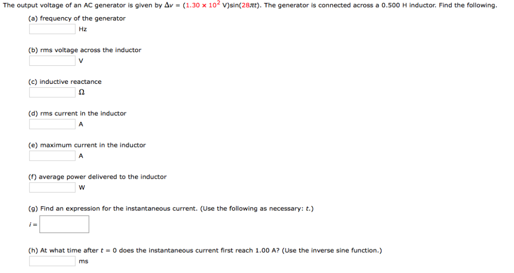 Solved The output voltage of an AC generator is given by | Chegg.com
