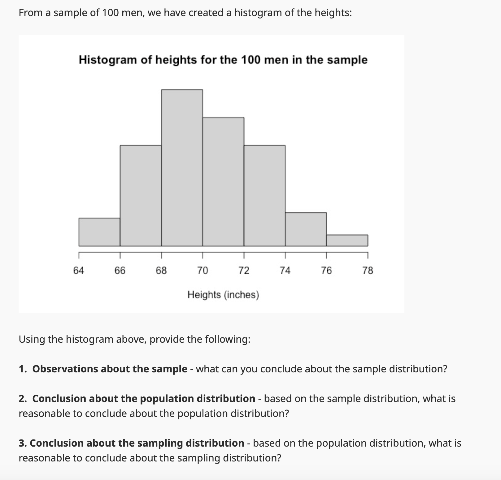 Solved From a sample of 100 men, we have created a histogram | Chegg.com