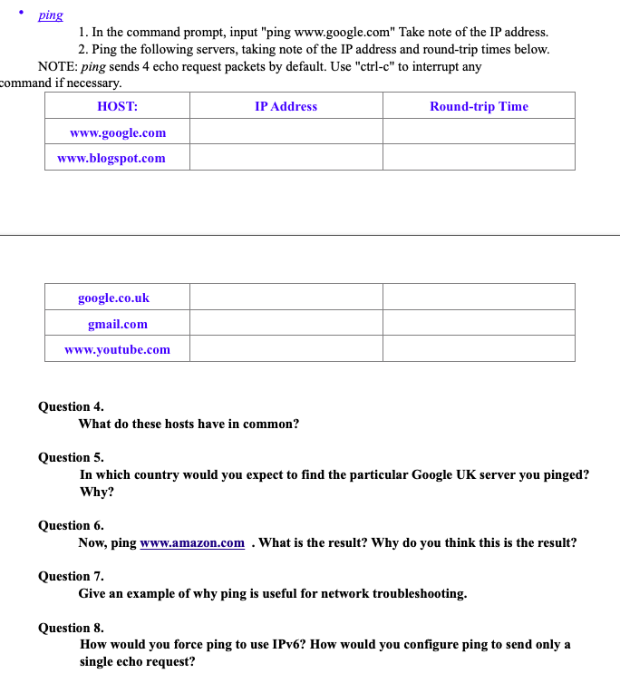 ping 1. In the command prompt, input "ping | Chegg.com