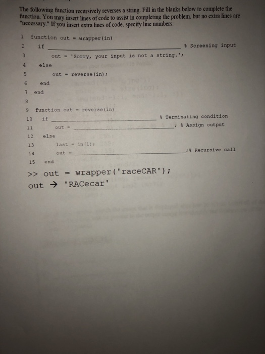 Solved The Following Function Recursively Reverses A String 