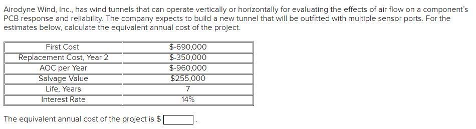 Solved Airodyne Wind, Inc., has wind tunnels that can | Chegg.com