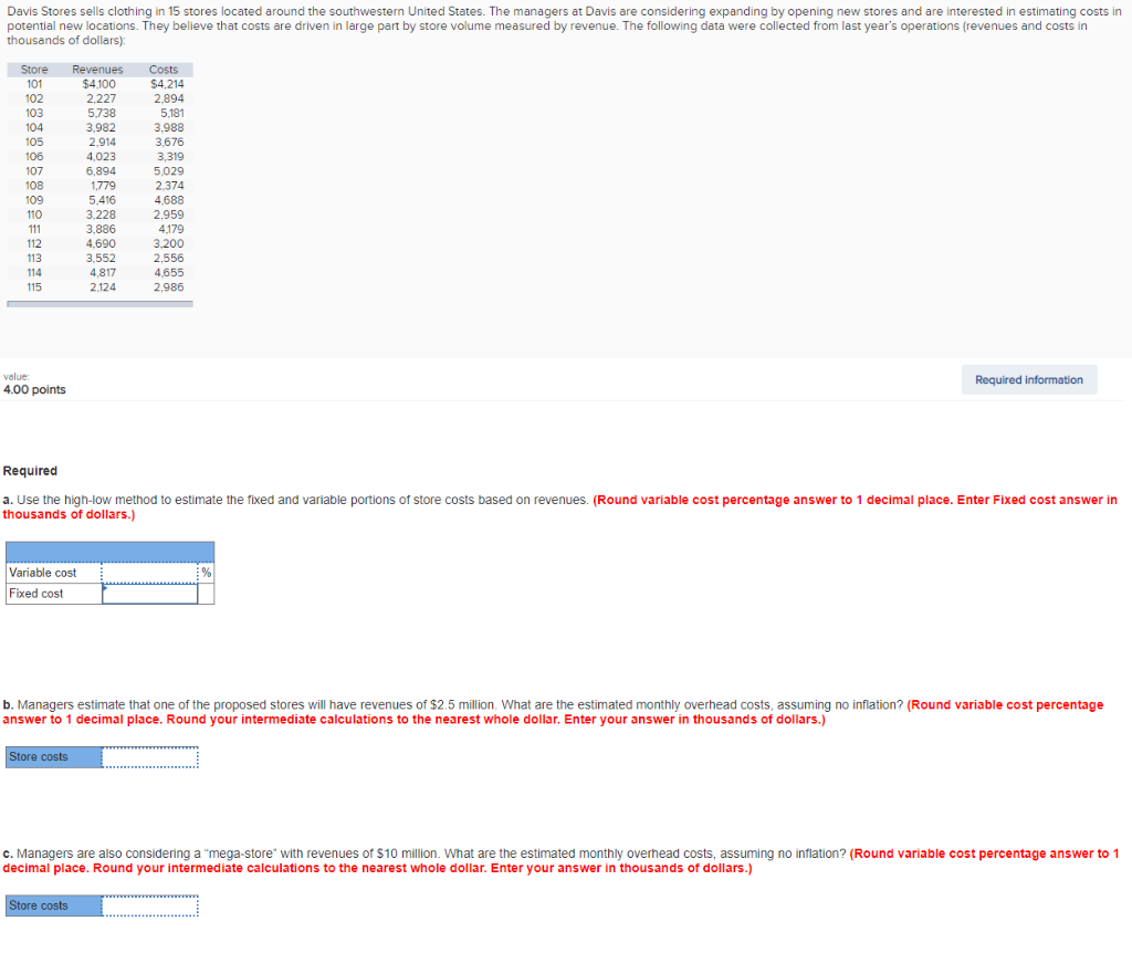 Solved Davis Stores sells clothing in 15 stores located | Chegg.com