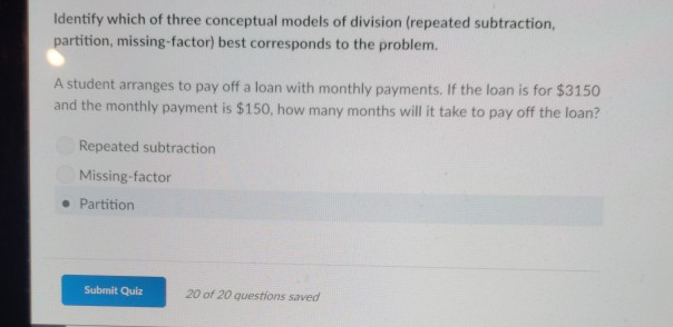 Solved Identify which of three conceptual models of division | Chegg.com