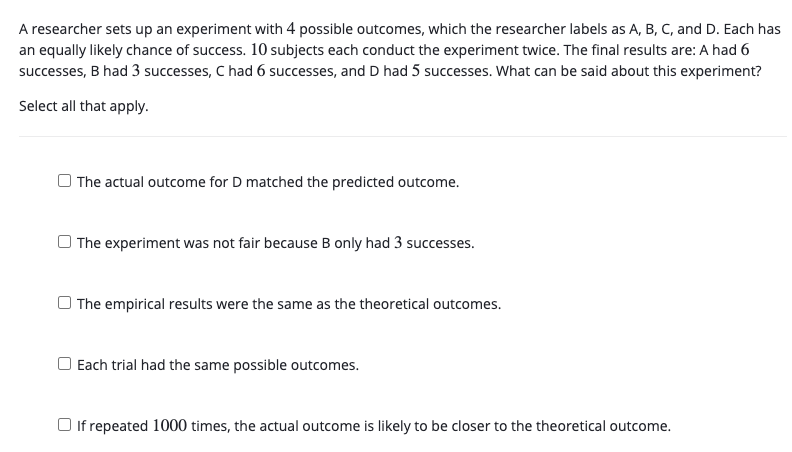Solved A researcher sets up an experiment with 4 possible | Chegg.com