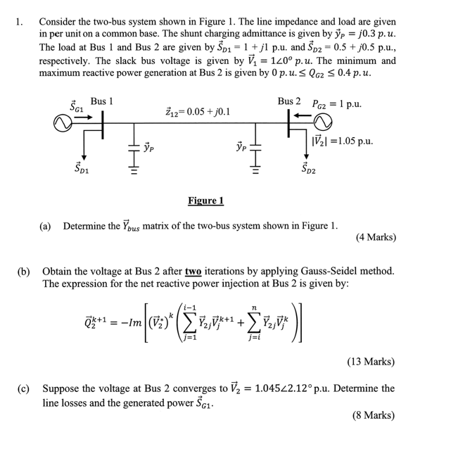 Solved 1. Consider the two-bus system shown in Figure 1. The | Chegg.com