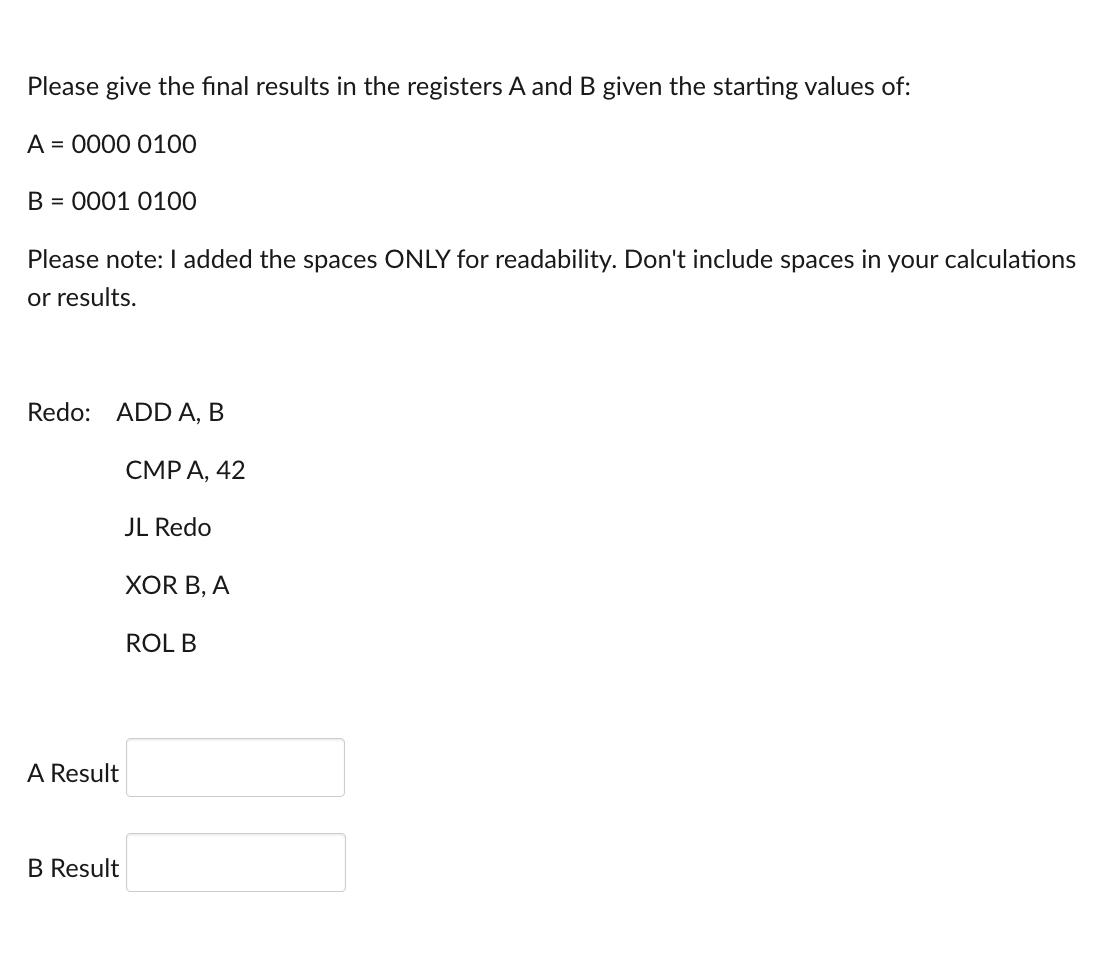 Solved Please give the final results in the registers A and | Chegg.com
