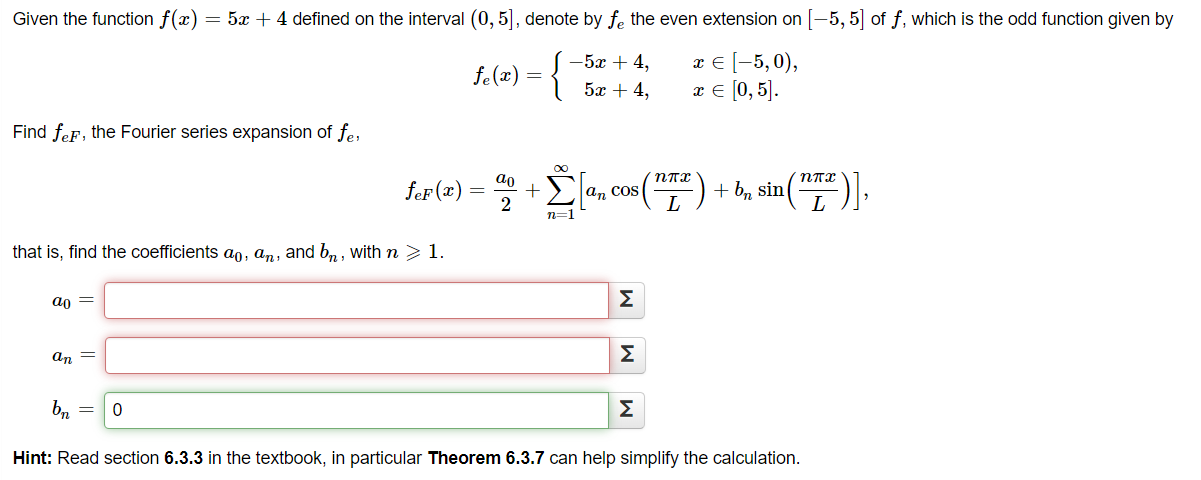 Solved Given the function f(x)=5x+4 defined on the interval | Chegg.com