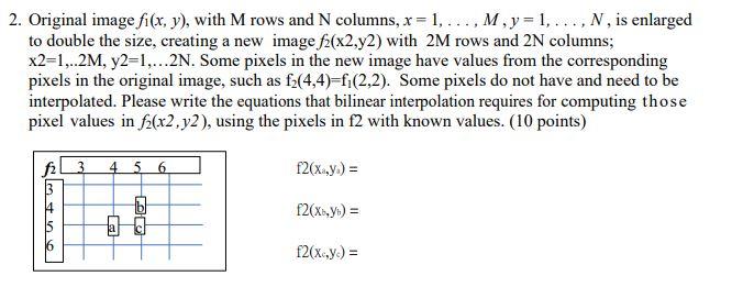 Solved 2. Original image fi(x, y), with M rows and N | Chegg.com