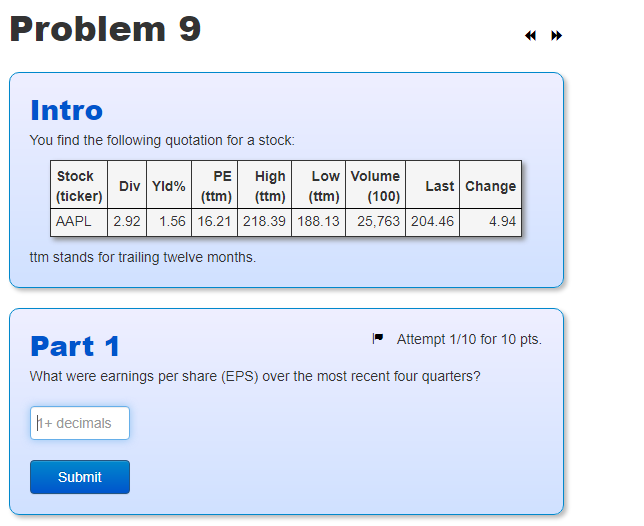 Solved You find the following quotation for a stock: ttm | Chegg.com