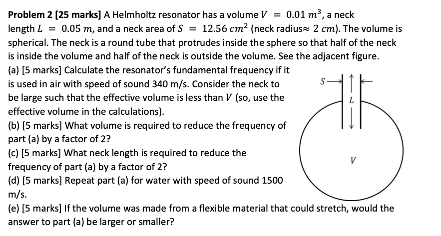 Solved Problem 2 [25 marks] A Helmholtz resonator has a | Chegg.com