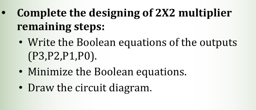 Solved Complete the designing of 2×2 multiplier remaining | Chegg.com