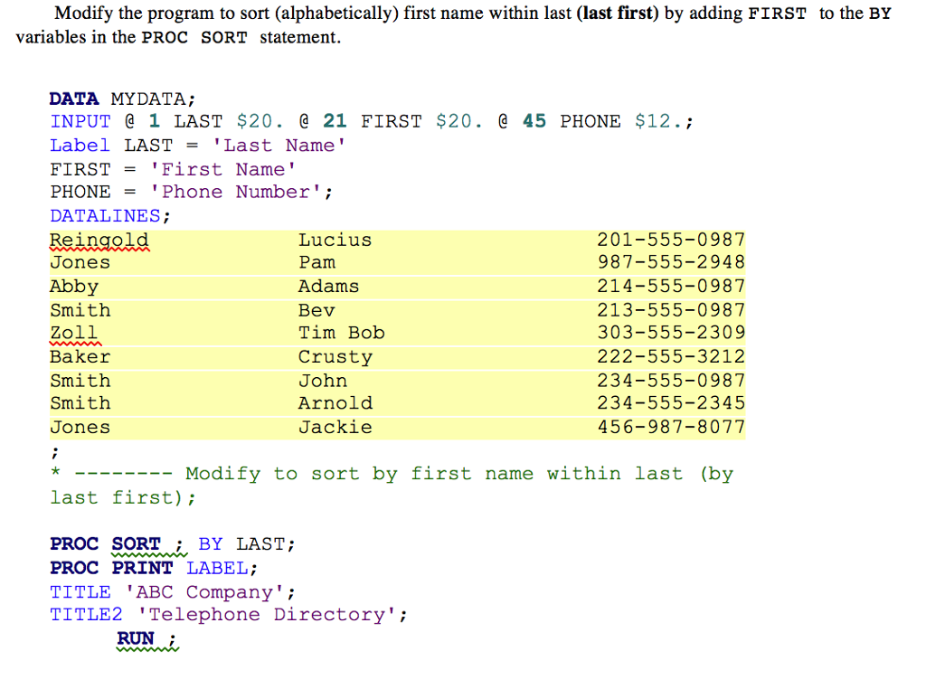 Modify the program to sort (alphabetically) first | Chegg.com