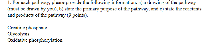 Solved 1. For each pathway, please provide the following | Chegg.com