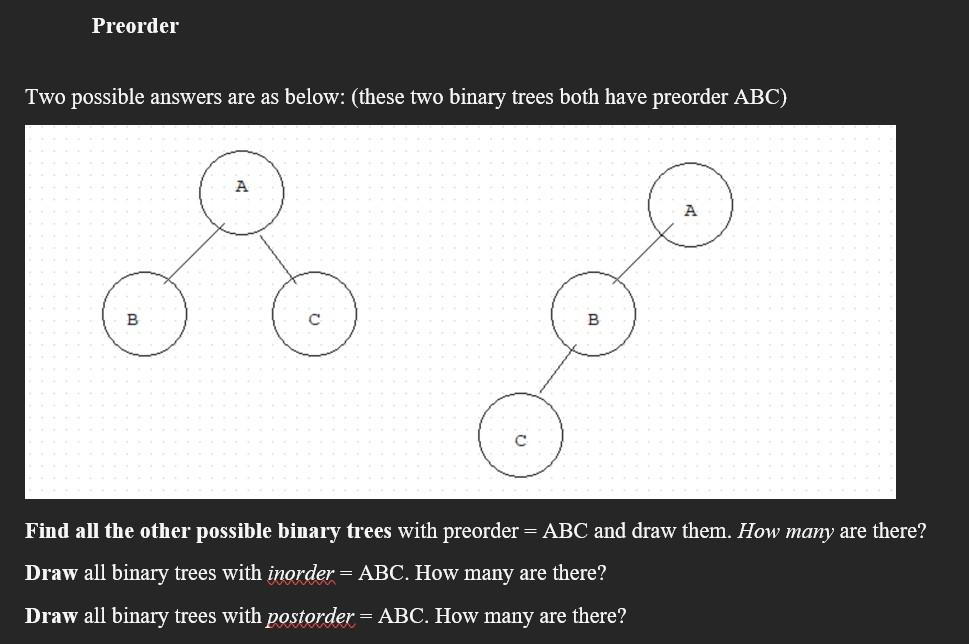 Solved Preorder Two possible answers are as below: (these | Chegg.com