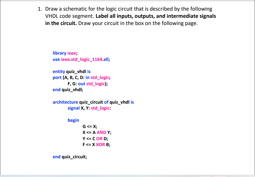 Solved Draw a schematic for the logic circuit that is | Chegg.com