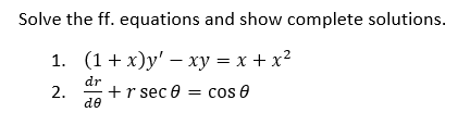 Solved Solve the ff. equations and show complete solutions. | Chegg.com