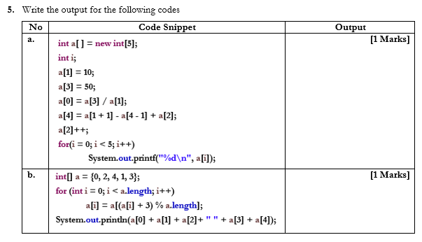 5 Write The Output For The Following Codes Object 