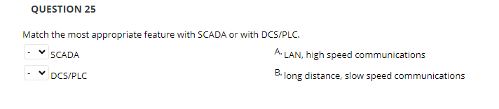 Solved Match the most appropriate feature with SCADA or with | Chegg.com