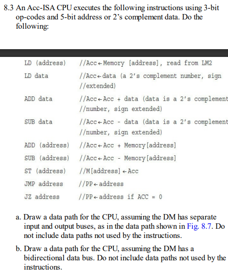 Solved 8.3 An Acc-ISA CPU executes the following | Chegg.com