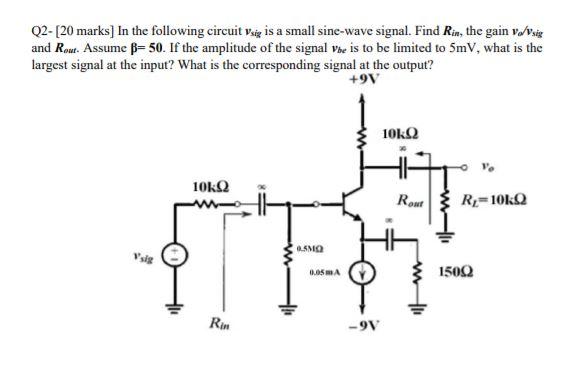 Solved Q2-[20 marks) In the following circuit Vsig is a | Chegg.com