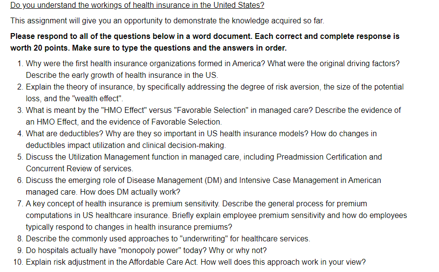 Solved Do you understand the workings of health insurance in | Chegg.com