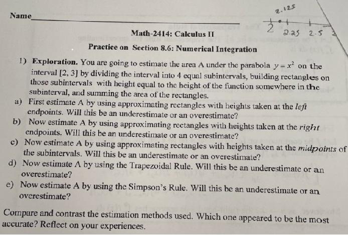 Solved 2.125 Name Math-2414: Calculus II 2.25 2.5 Practice | Chegg.com