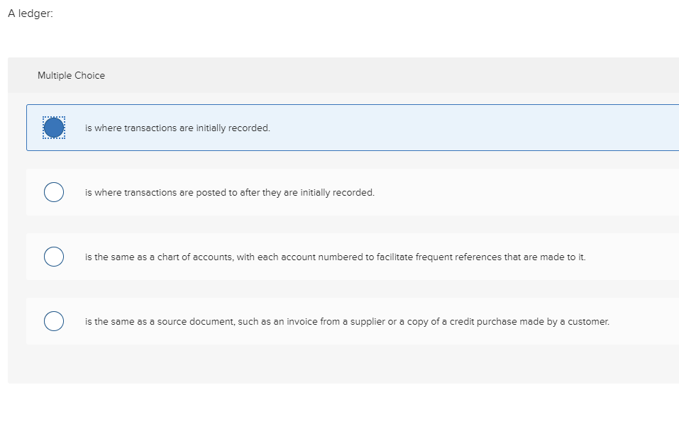 Solved A ledger: Multiple Choice is where transactions are | Chegg.com
