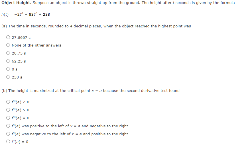 Solved Object Height. Suppose an object is thrown straight | Chegg.com