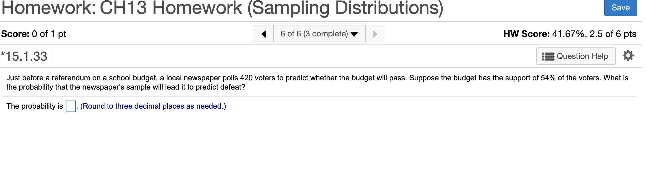 Solved Homework: CH13 Homework (Sampling Distributions) Save | Chegg.com