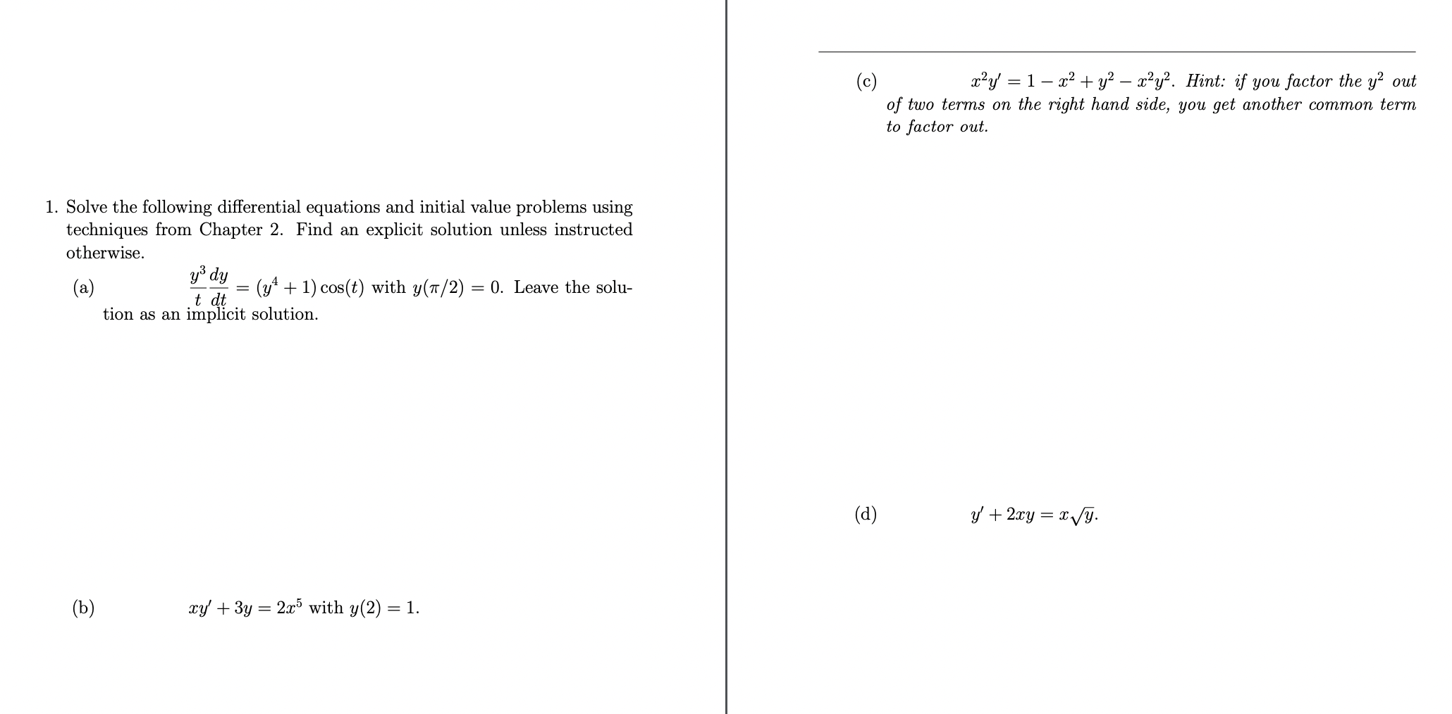 Solved Techniques of chapter 2 ﻿are separation of variables, | Chegg.com