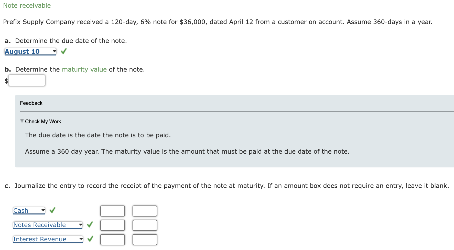 Solved Prefix Supply Company received a 120 -day, 6% note | Chegg.com