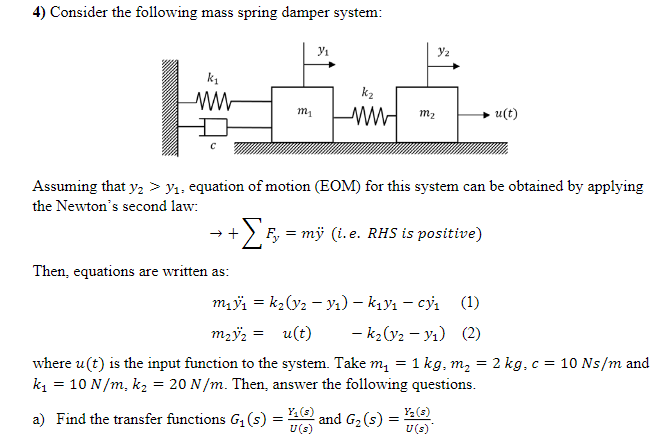 Solved 4) Consider the following mass spring damper system: | Chegg.com