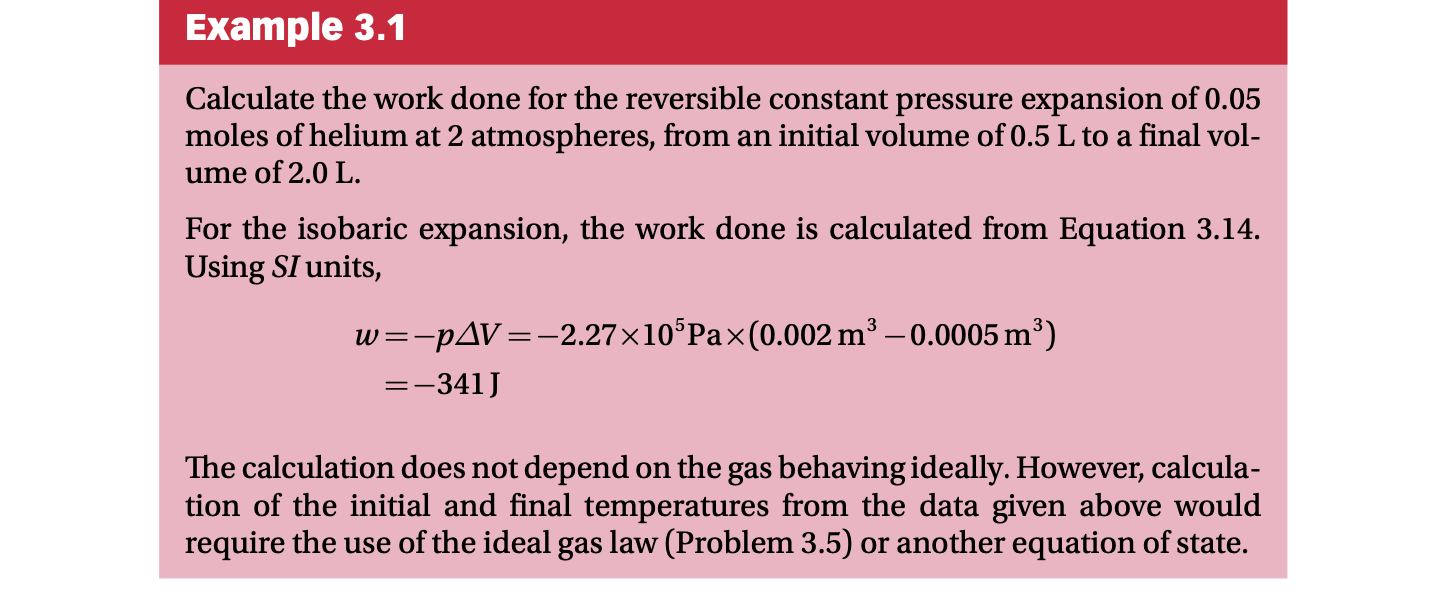 Solved 3.5 For the constant pressure expansion in Example | Chegg.com