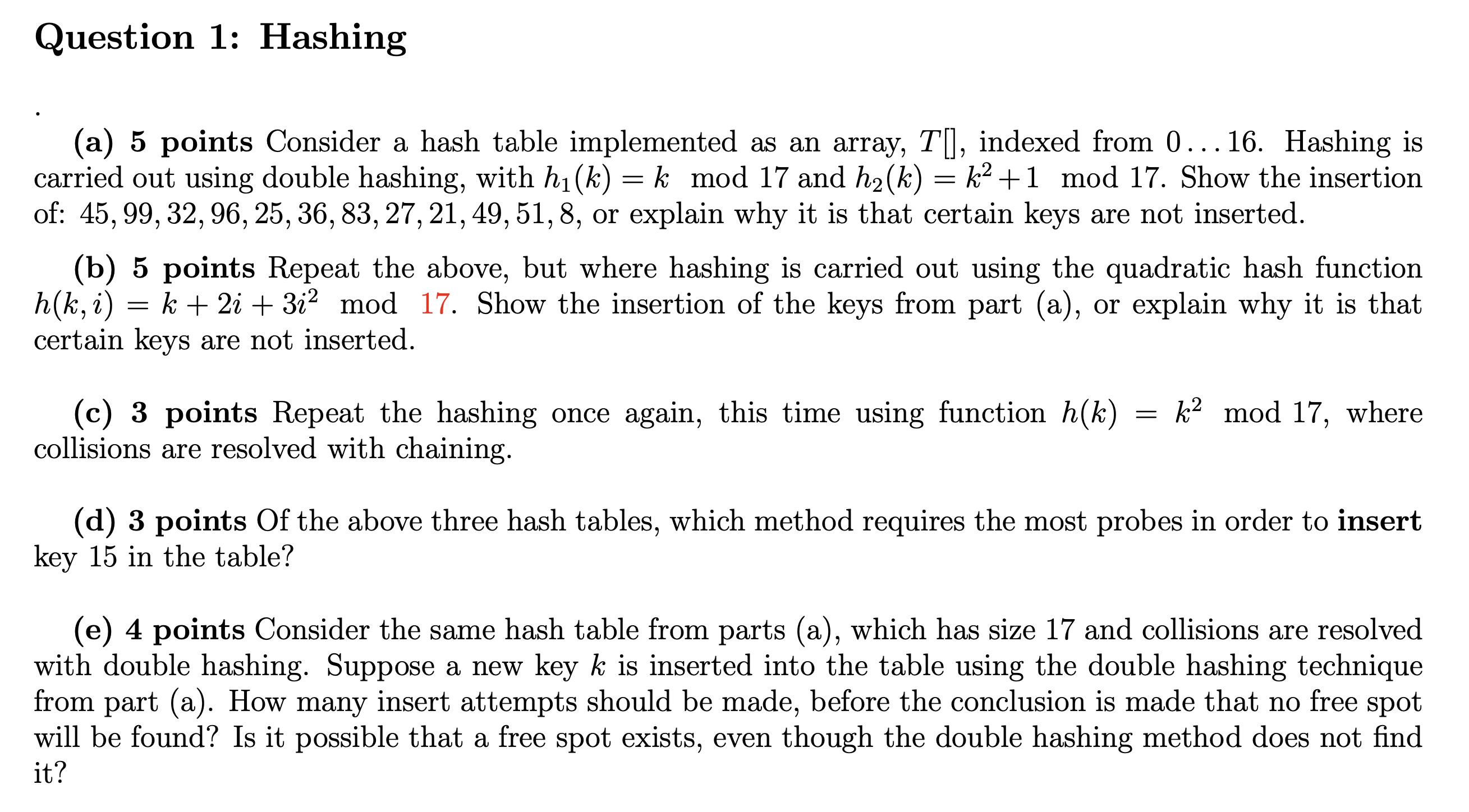 Solved Question 1: Hashing(a) ﻿Consider a hash table | Chegg.com