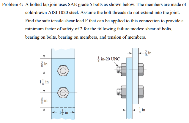 Solved em 4: A bolted lap join uses SAE grade 5 bolts as | Chegg.com