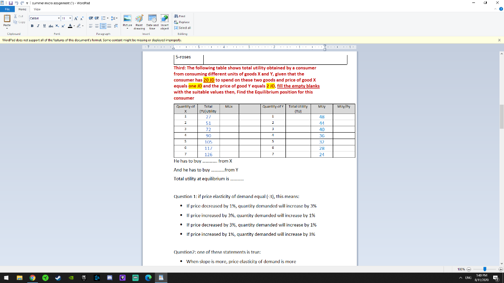 Solved X H = summer micro assignment (1) - WordPad Fic Home | Chegg.com