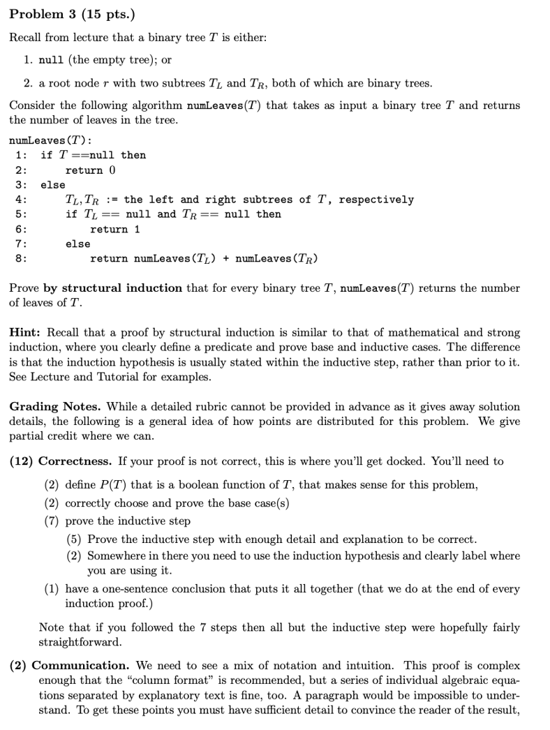 Problem 3 (15 pts.) Recall from lecture that a binary | Chegg.com