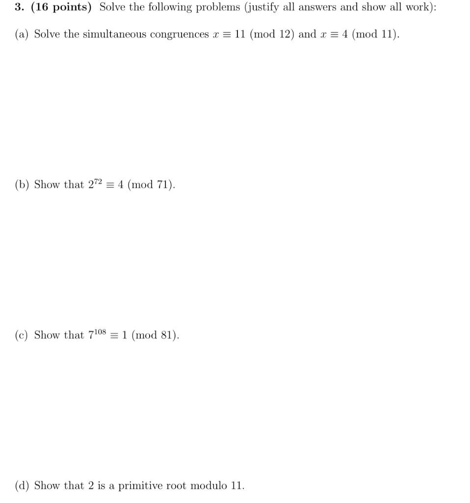 Solved 3. (16 points) Solve the following problems (justify | Chegg.com