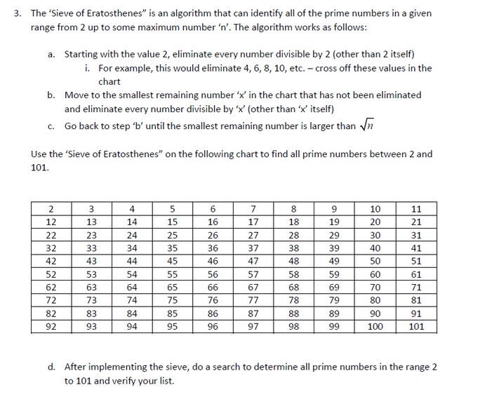 Solved 3 The Sieve Of Eratosthenes” Is An Algorithm That 6835