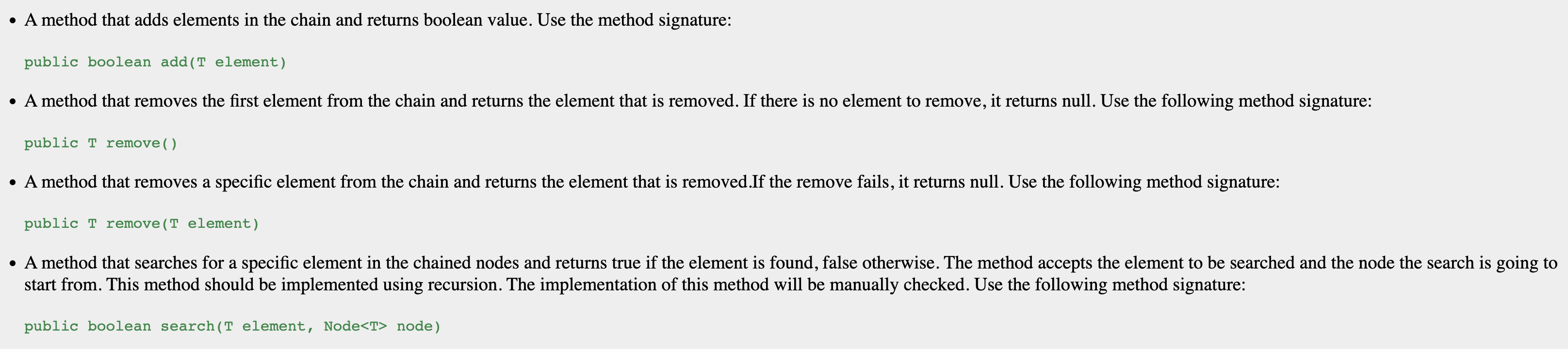 Solved IN JAVA Implement the following methods for both | Chegg.com
