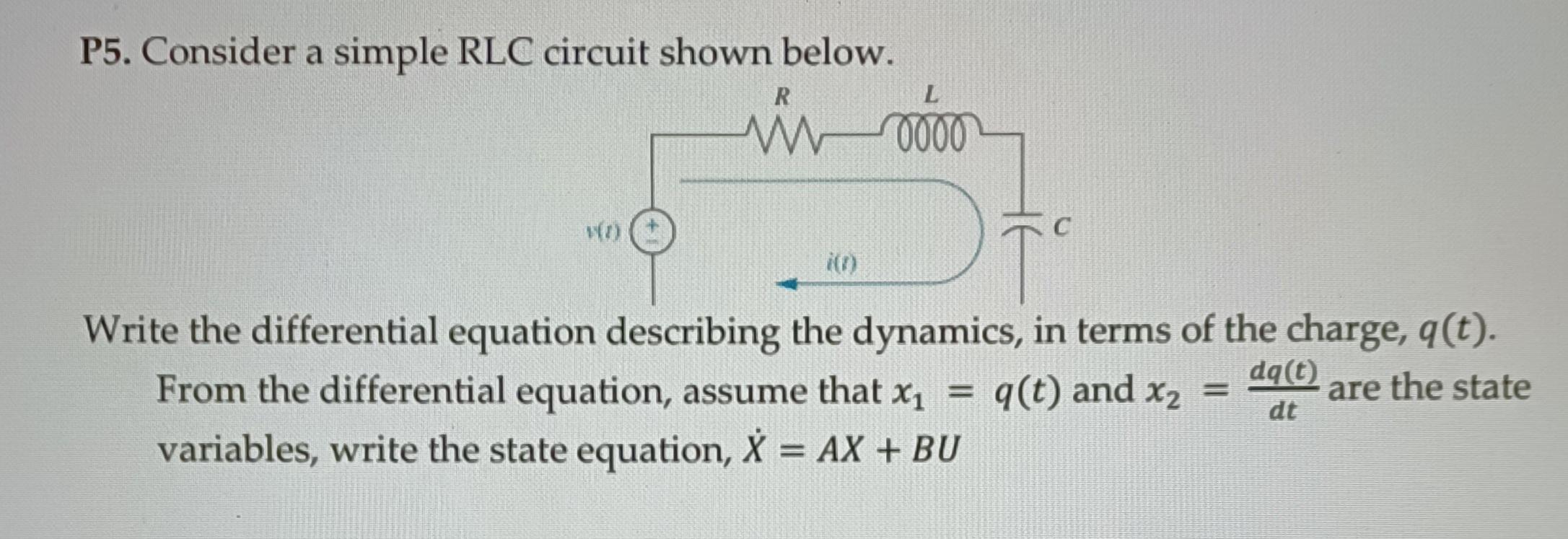 Solved P5. Consider a simple RLC circuit shown below. R | Chegg.com