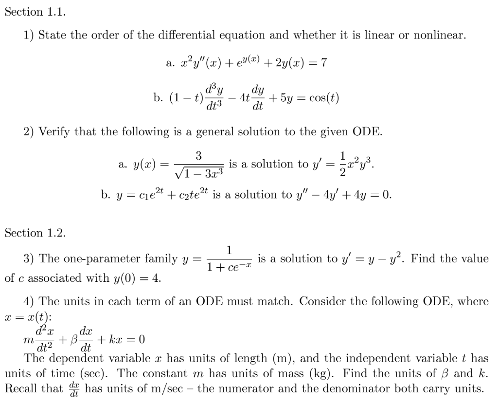 Solved 1) State the order of the differential equation and | Chegg.com