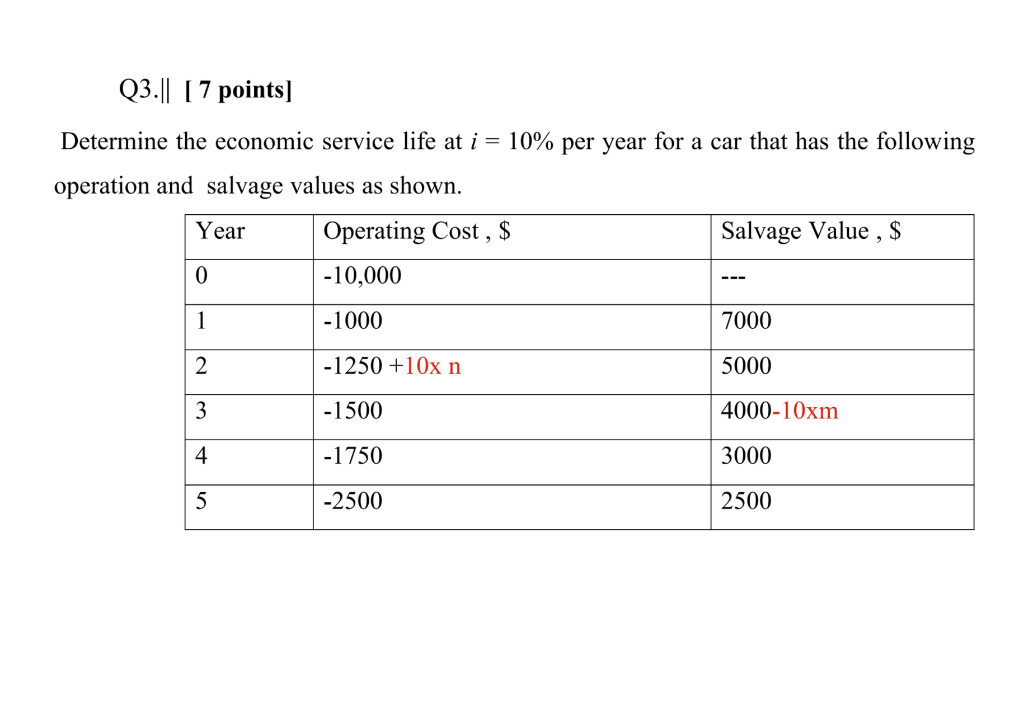 Q3.|| [7 points) Determine the economic service life | Chegg.com